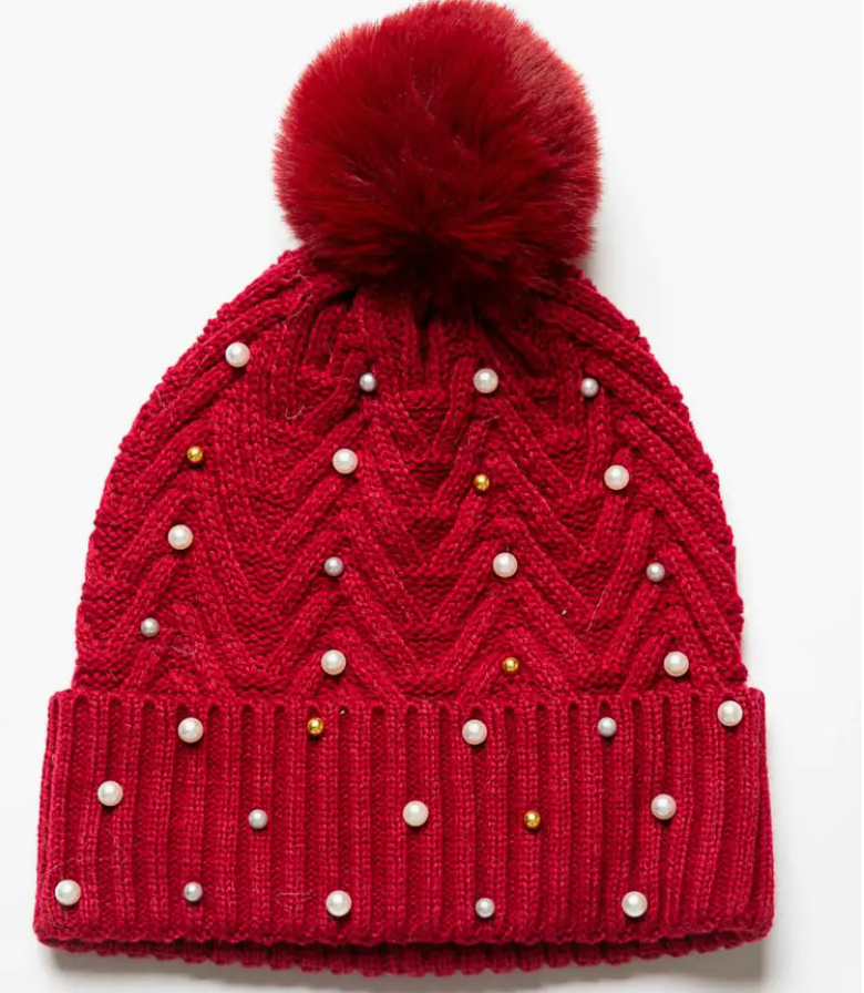 Raegan Bead & Pearl Beanie-Red-50% OFF – SeaBreezes Clothing